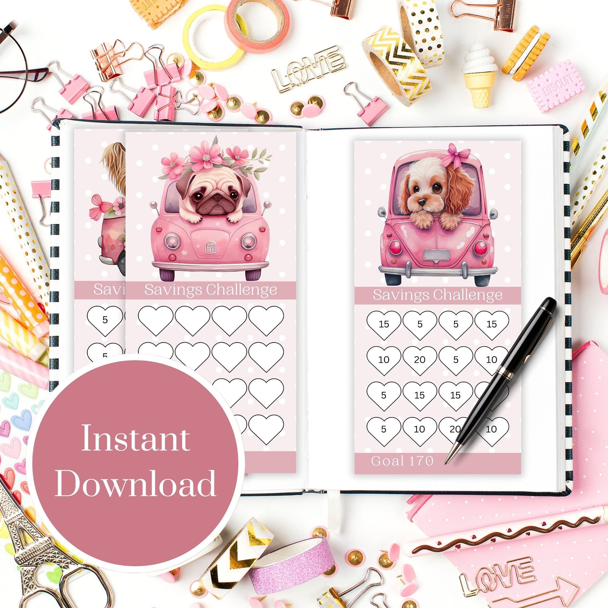 Printable Puppy Dog Mini Savings Challenges Cute Pink Savings - Etsy