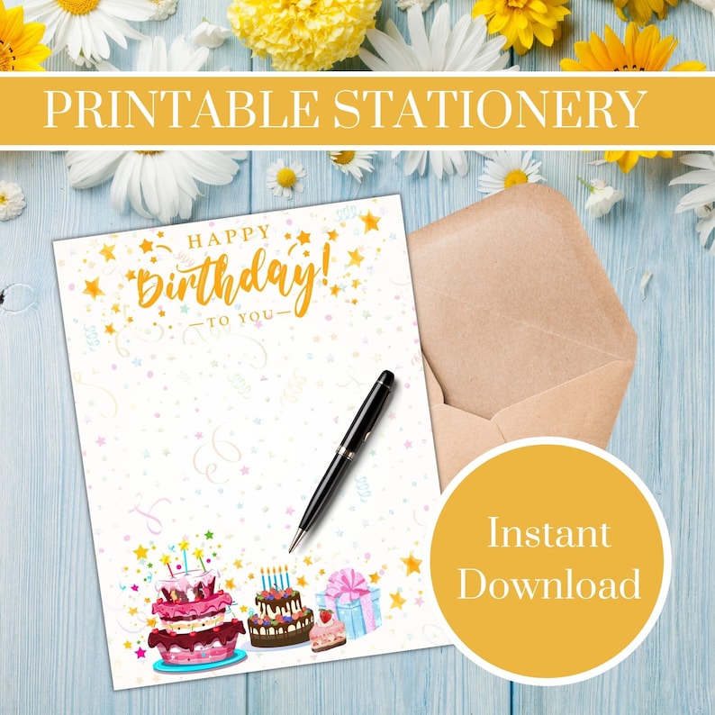 Printable Birthday Letter Paper Happy Birthday Writing Paper - Etsy