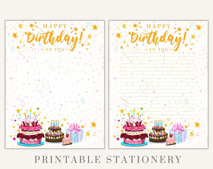 Printable Birthday Letter Paper Happy Birthday Writing Paper Pen Pal ...
