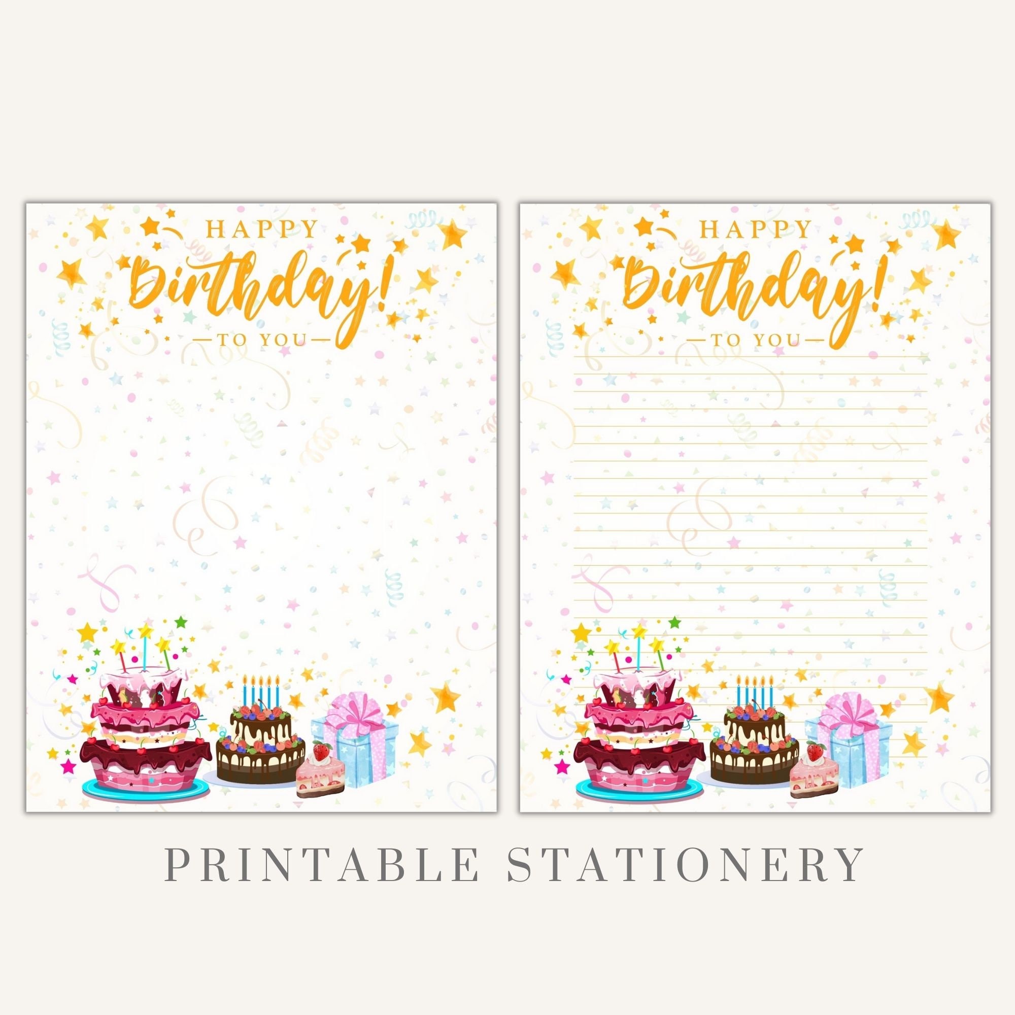 Printable Birthday Letter Paper Happy Birthday Writing Paper - Etsy