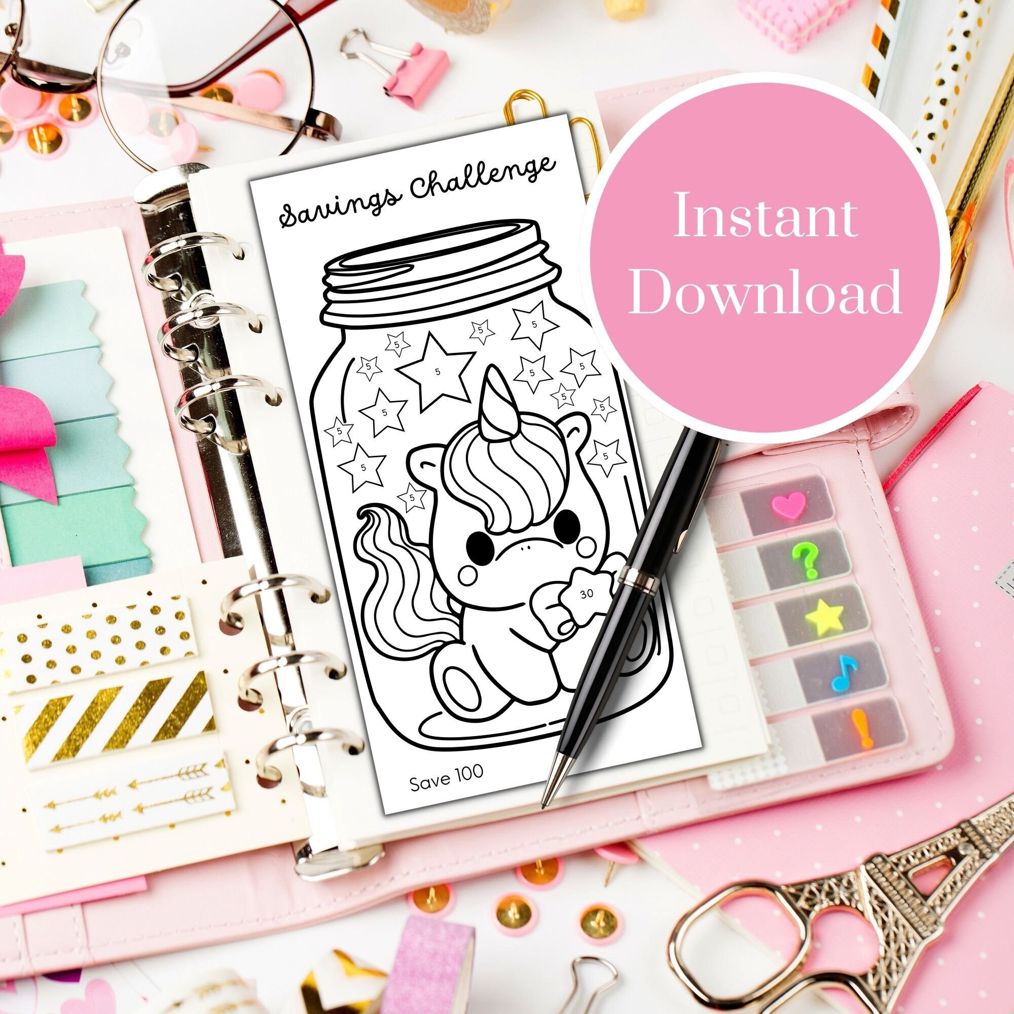 Printable Savings Challenge Cute Unicorn Coloring Mini Money - Etsy