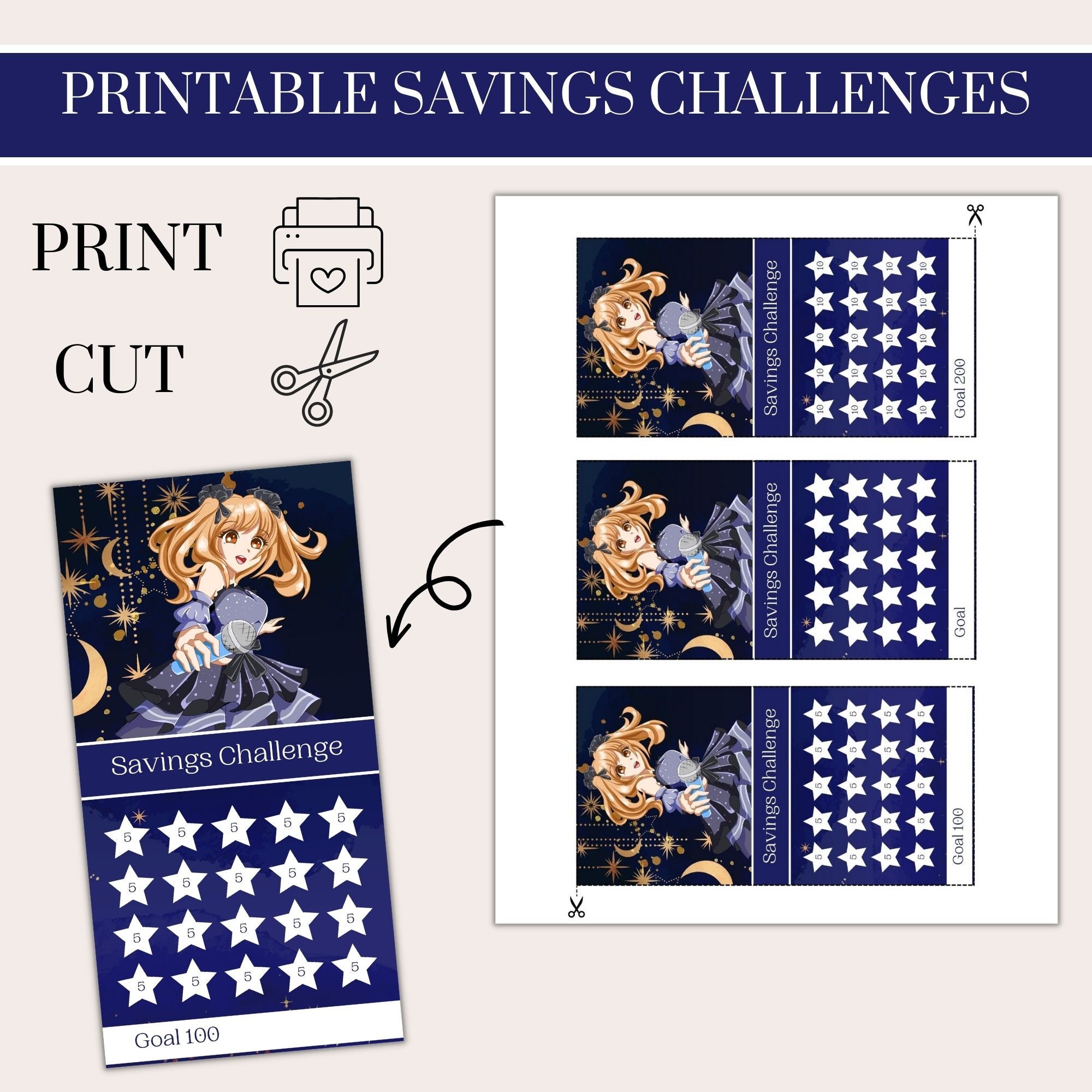 Printable Cute Anime Girl Savings Challenge Mini Beauty Money - Etsy ...