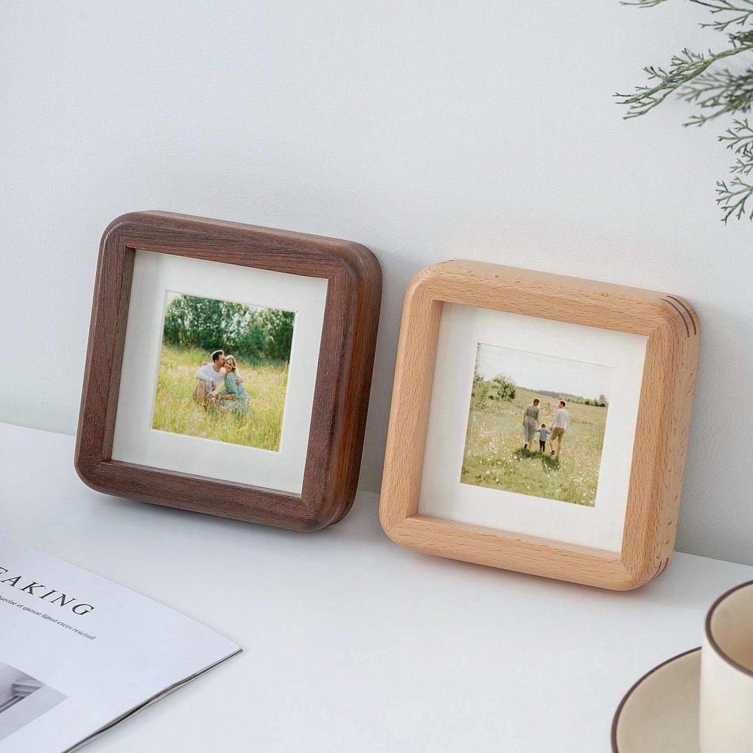 Wooden Frame, Beech Wood Walnut Wood Photo Frame, 4x4 Frame, Photo ...