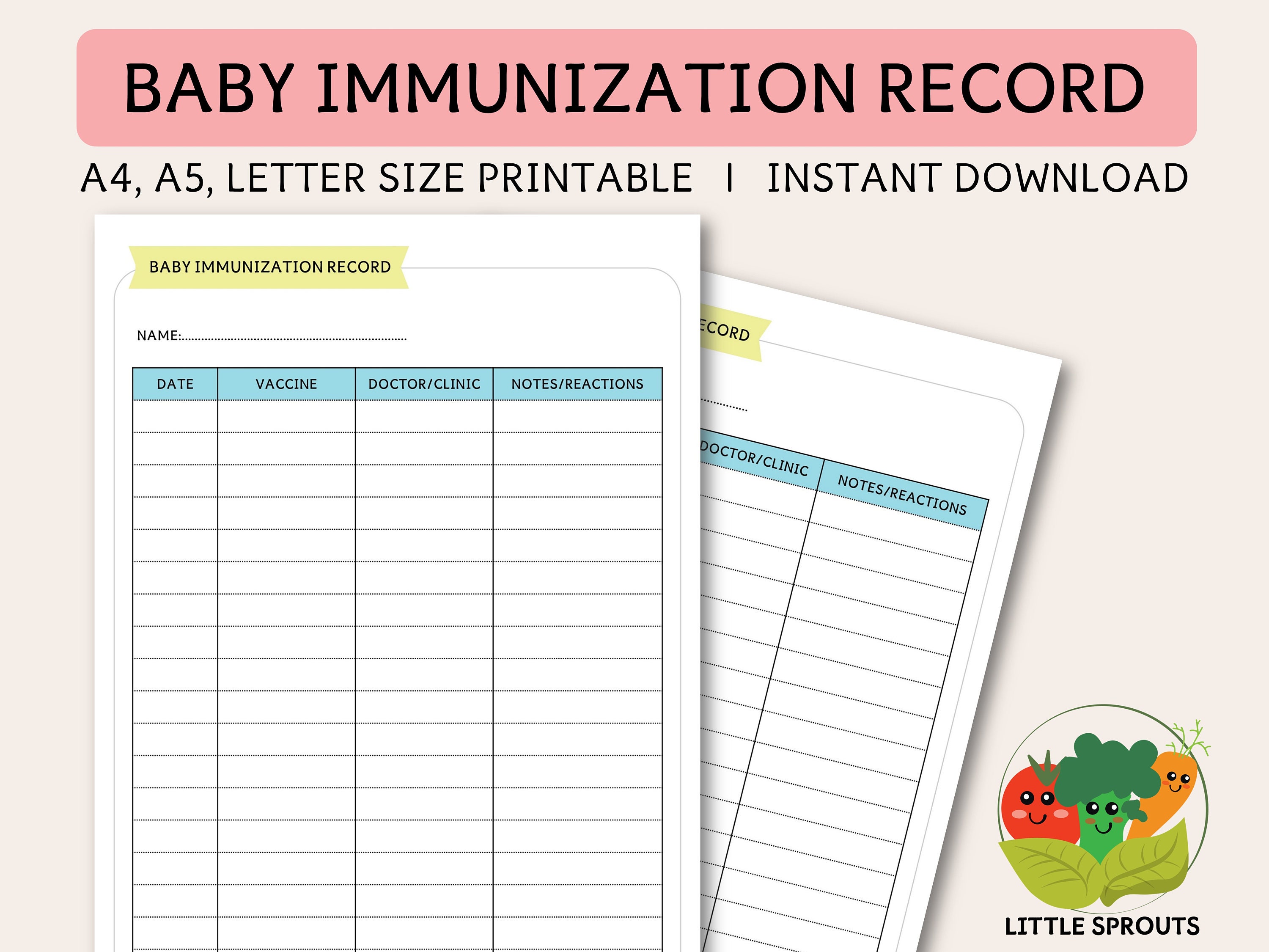 Baby Immunization Record Vaccine Log Immunization Schedule - Etsy