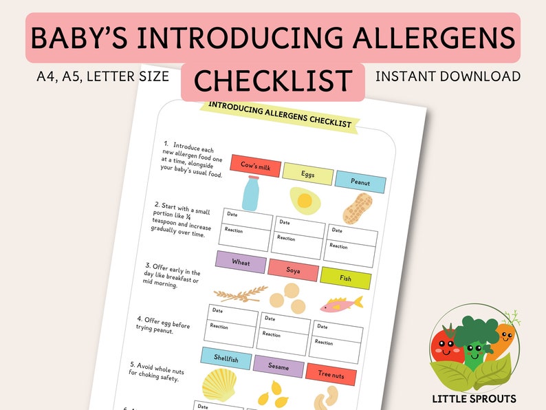Baby's Introducing Allergens Checklist Baby Allergen - Etsy