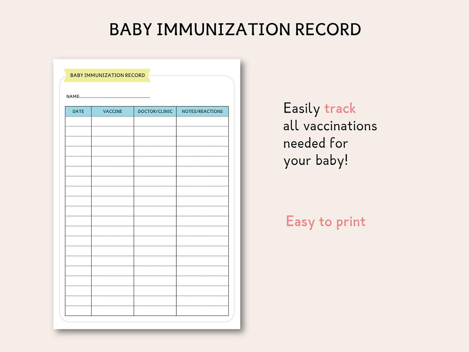 Baby Immunization Record Vaccine Log Immunization Schedule - Etsy