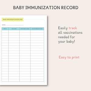 Baby Immunization Record Vaccine Log Immunization Schedule - Etsy