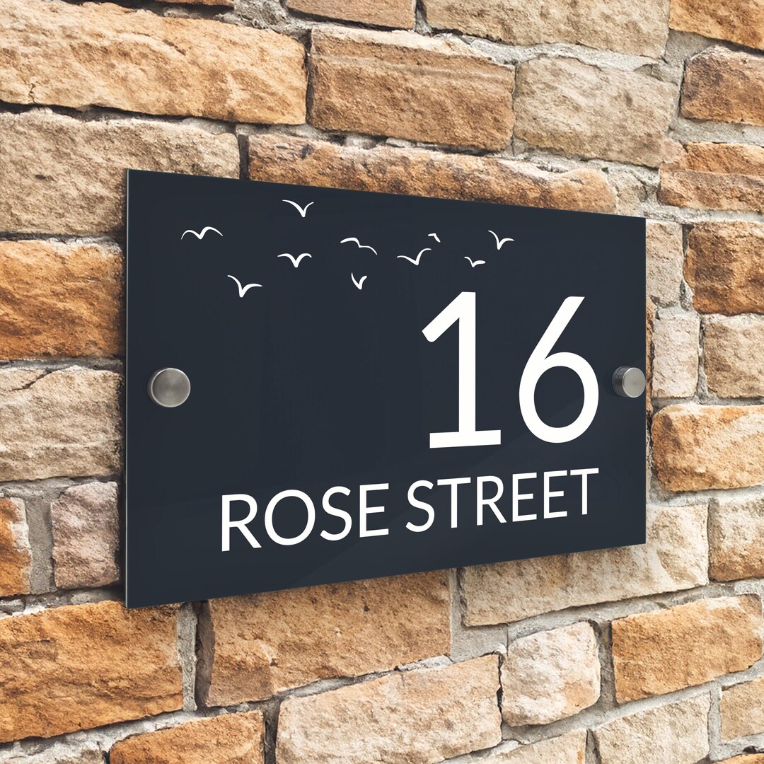 Custom Signs Modern Anthracite House Number Sign Flying Birds ...
