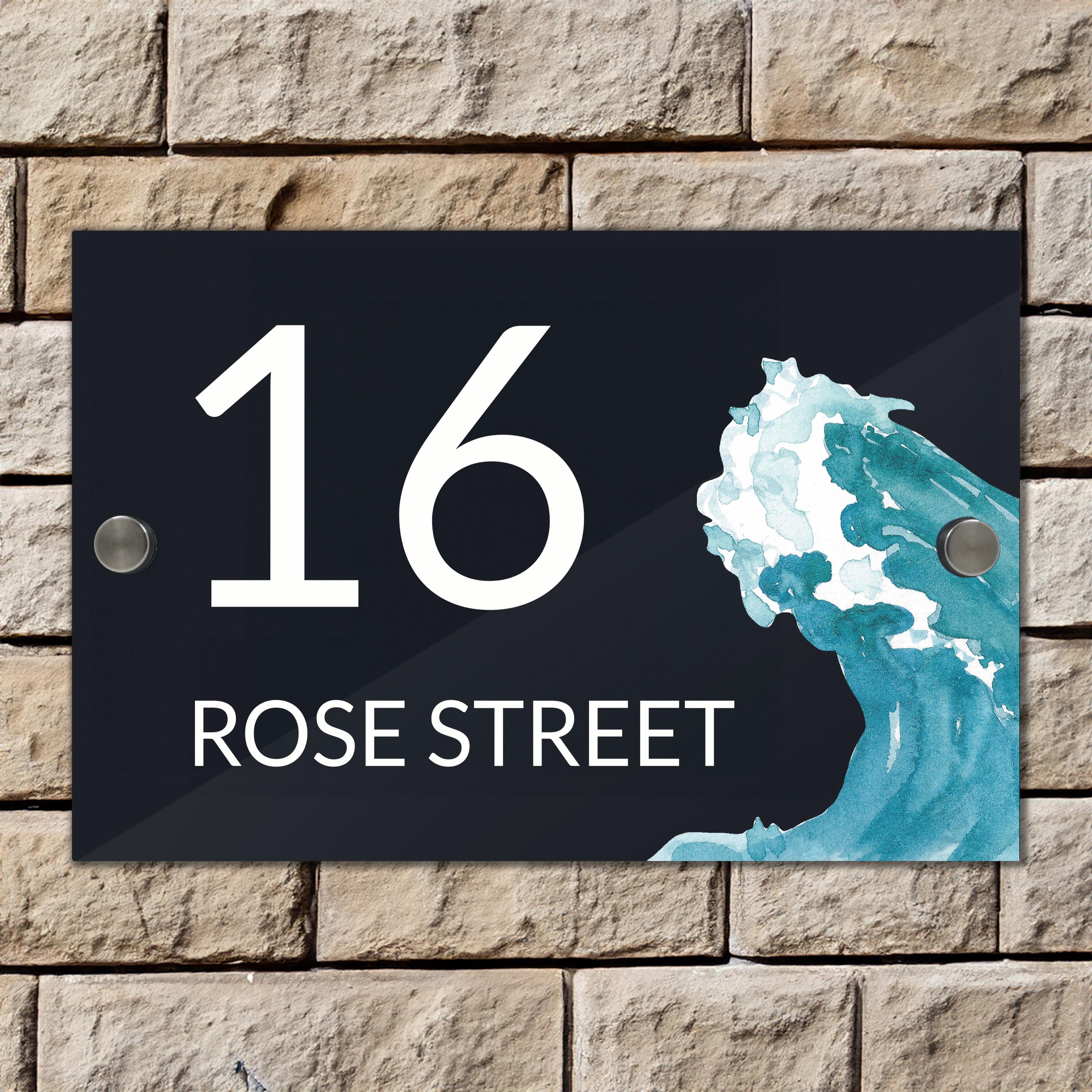 Custom Signs Modern Anthracite House Number Sign Wave Design ...