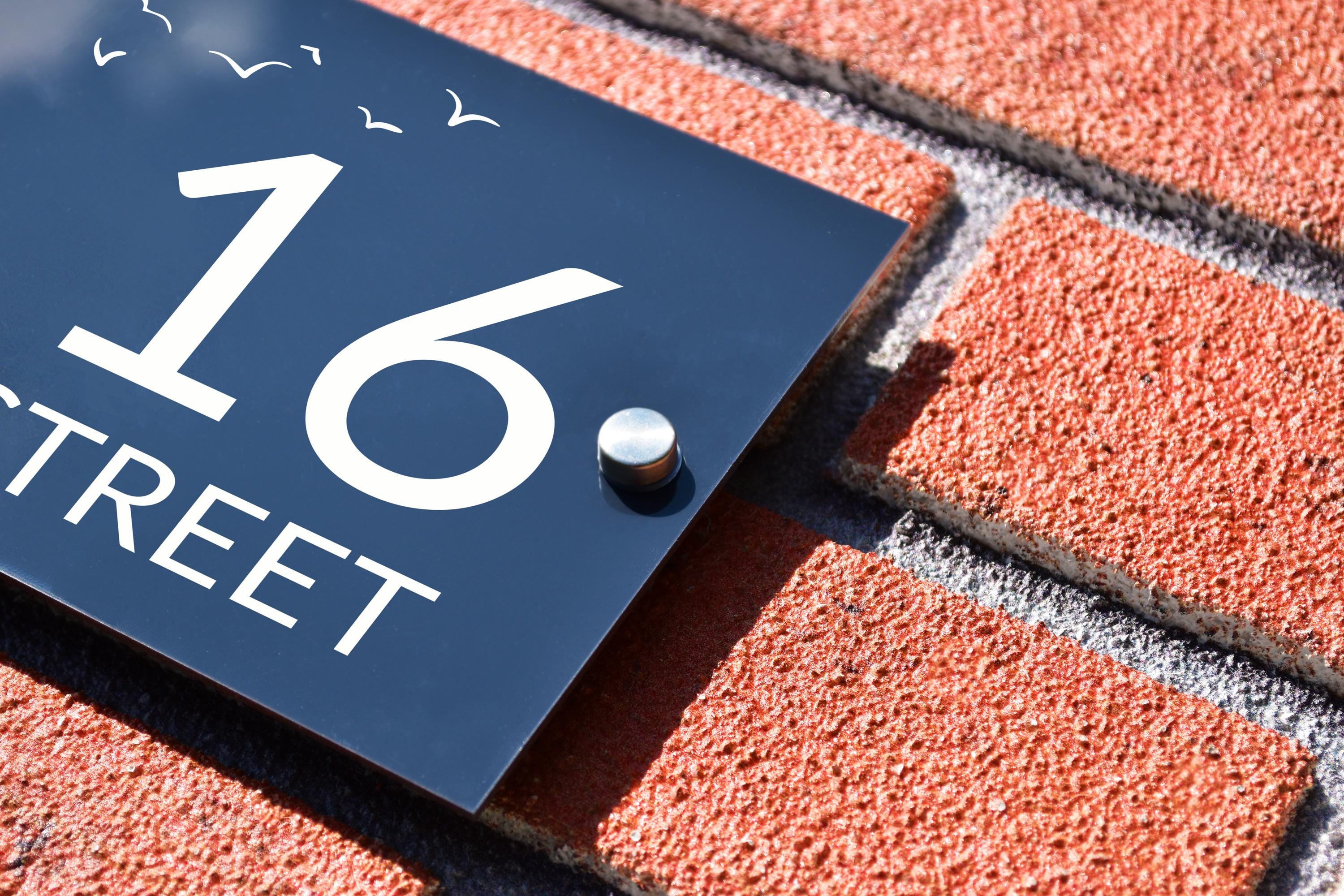 Custom Signs Modern Anthracite House Number Sign Flying Birds ...