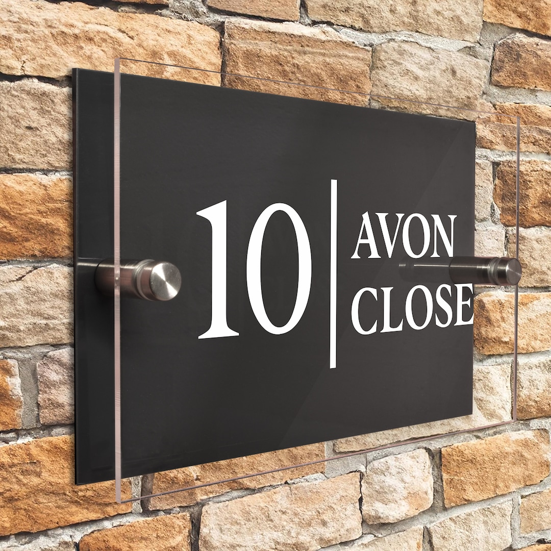 Custom Signs Layered Glass Effect Modern Anthracite House Number Sign ...