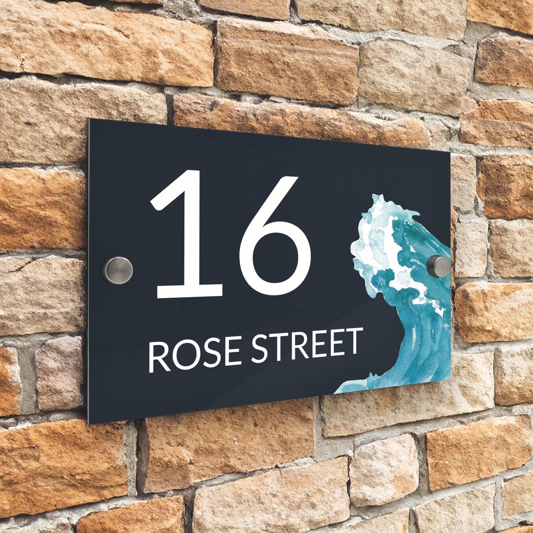 Custom Signs Modern Anthracite House Number Sign Wave Design ...