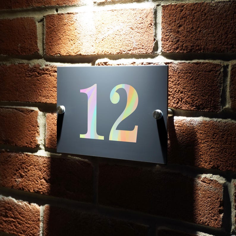 Custom Signs Modern Anthracite House Number Sign Colourful Gradient ...