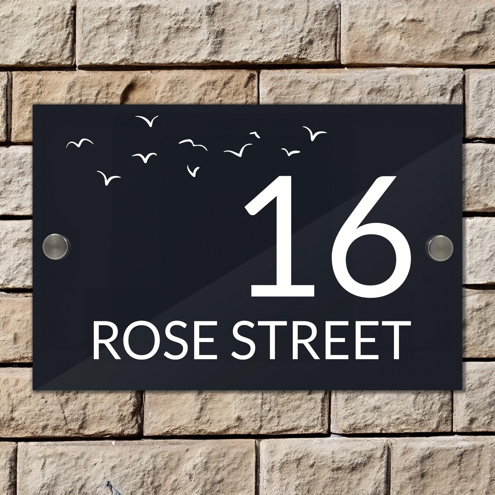 Custom Signs Modern Anthracite House Number Sign Flying Birds ...