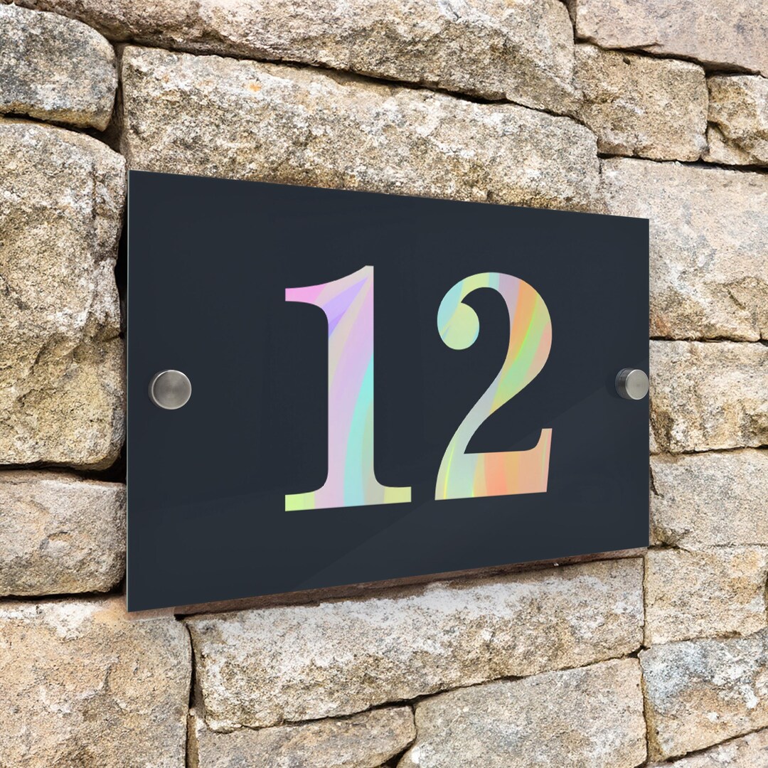 Custom Signs Modern Anthracite House Number Sign Colourful Gradient ...