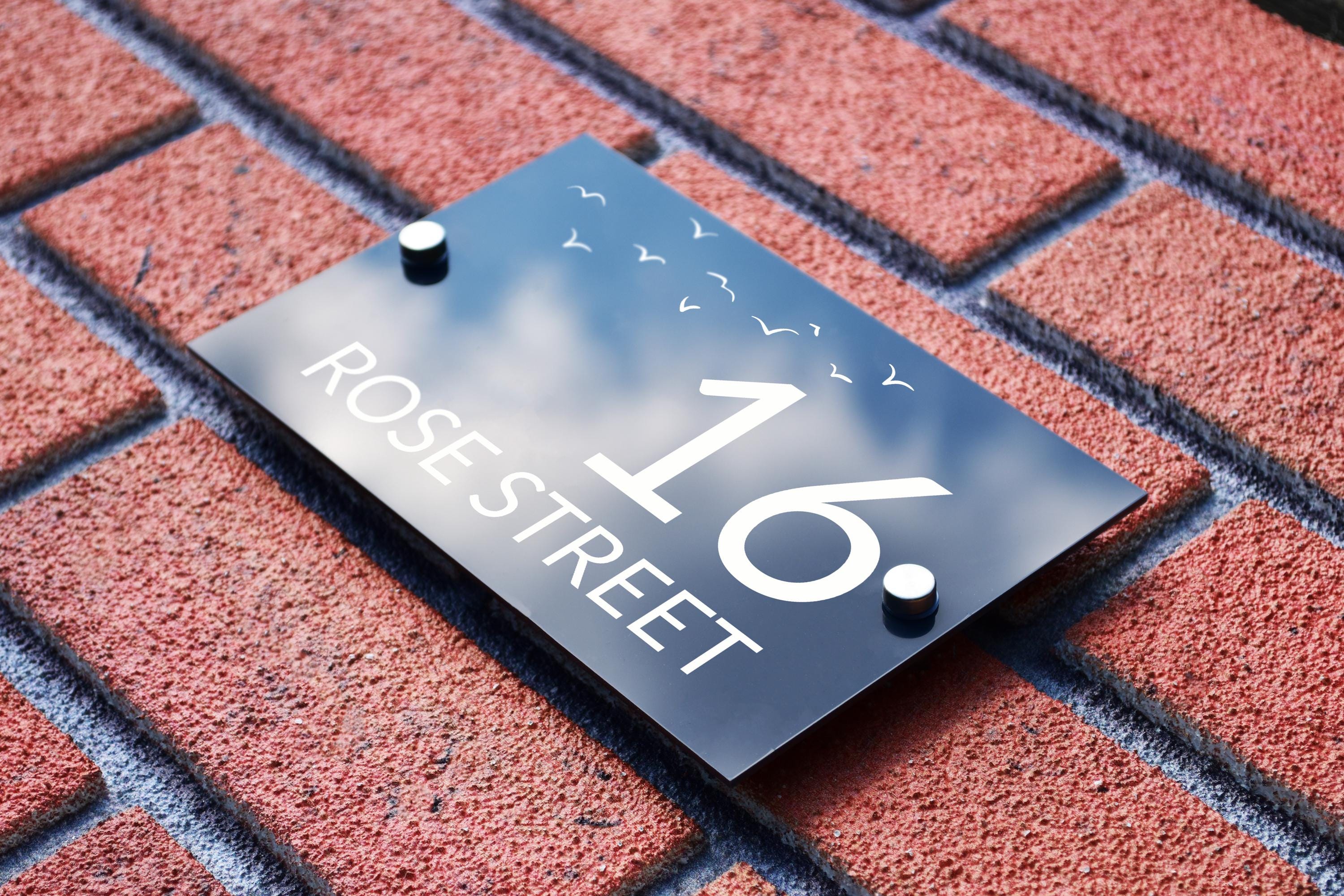 Custom Signs Modern Anthracite House Number Sign Flying Birds ...