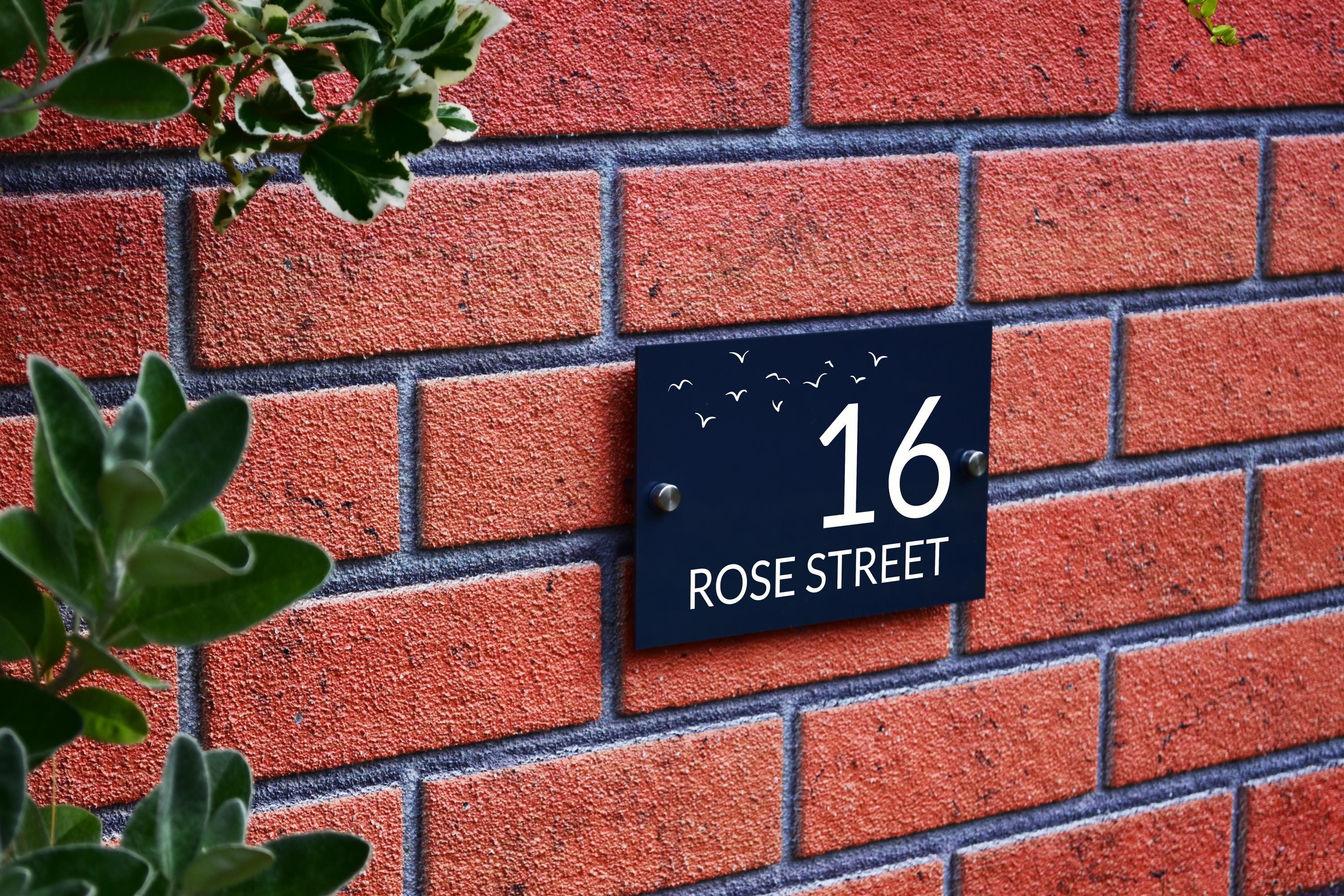 Custom Signs Modern Anthracite House Number Sign Flying Birds ...