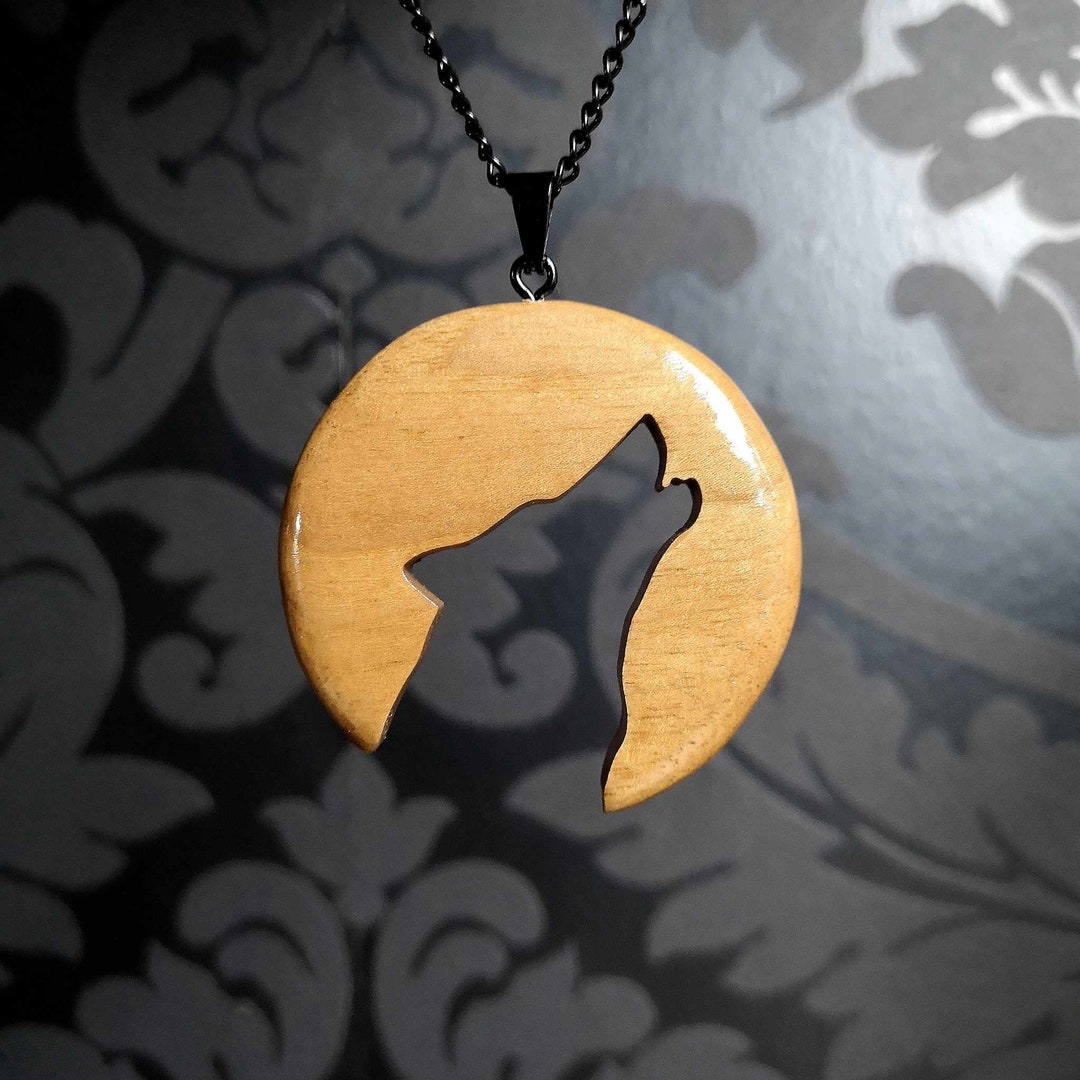 Wolf Pendant Howling at the Moon - Walnut Wood Wolf Pendant - Wooden ...
