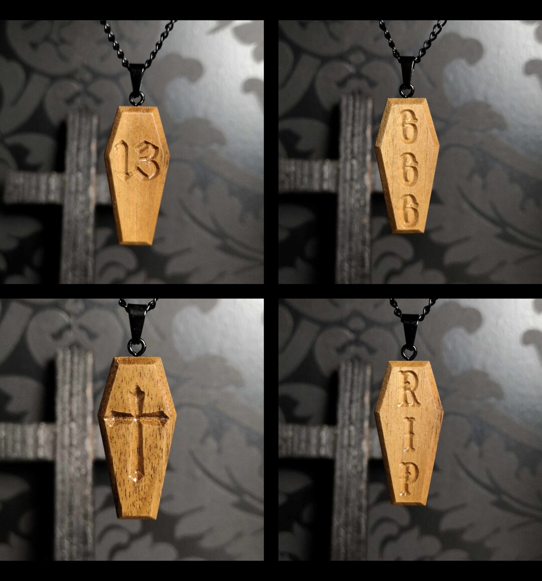 Engraved Coffin Pendant - Carved Wood Coffin Pendant - Coffin Necklace ...