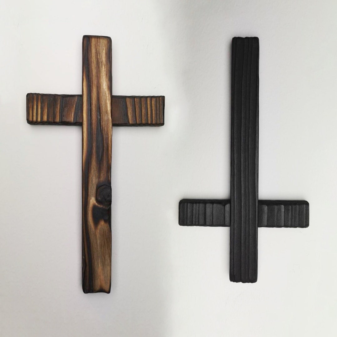 Crucifix in Burnt Wood - Burnt Wood Cross - Black Crucifix - Inverted ...