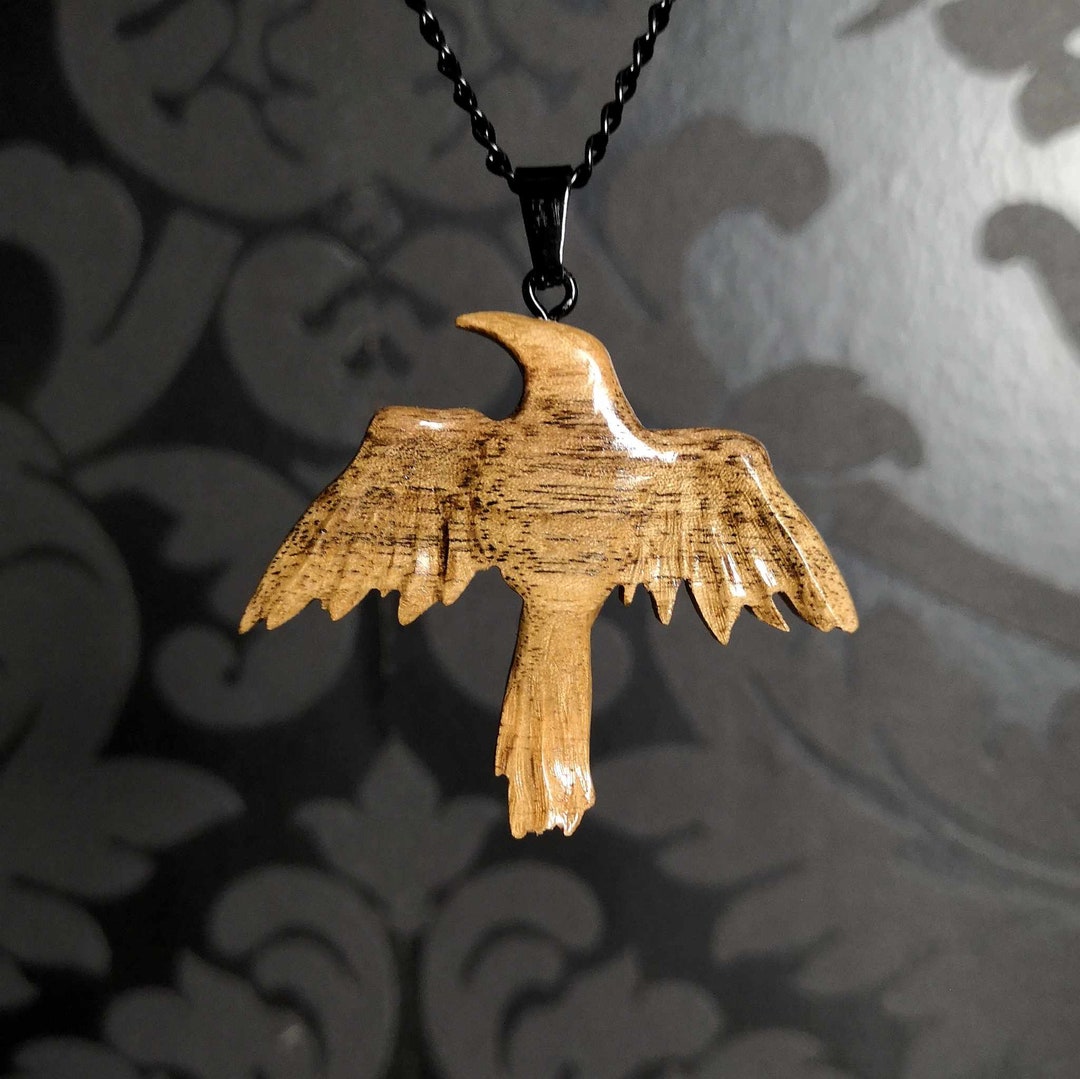 Raven Pendant - Carved Walnut Wood Raven Pendant - Odin Pendant ...