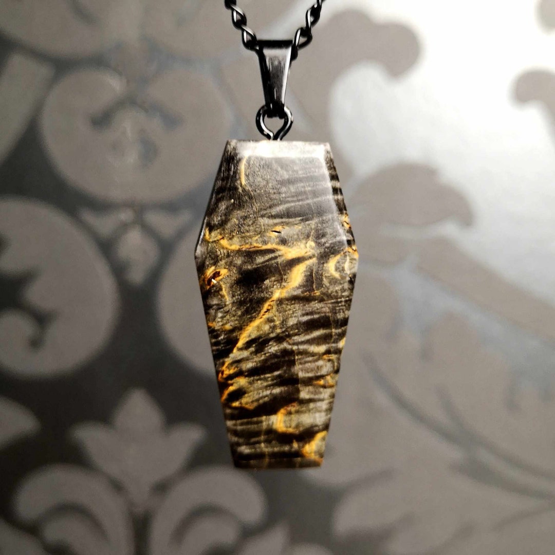 Stabilized Dye Wood Coffin Pendant - Carved Wood Coffin Pendant ...