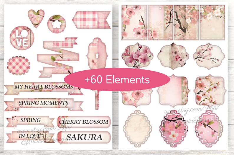 Cherry Blossom Ephemera, Add-on, Digital Download, Collection ...