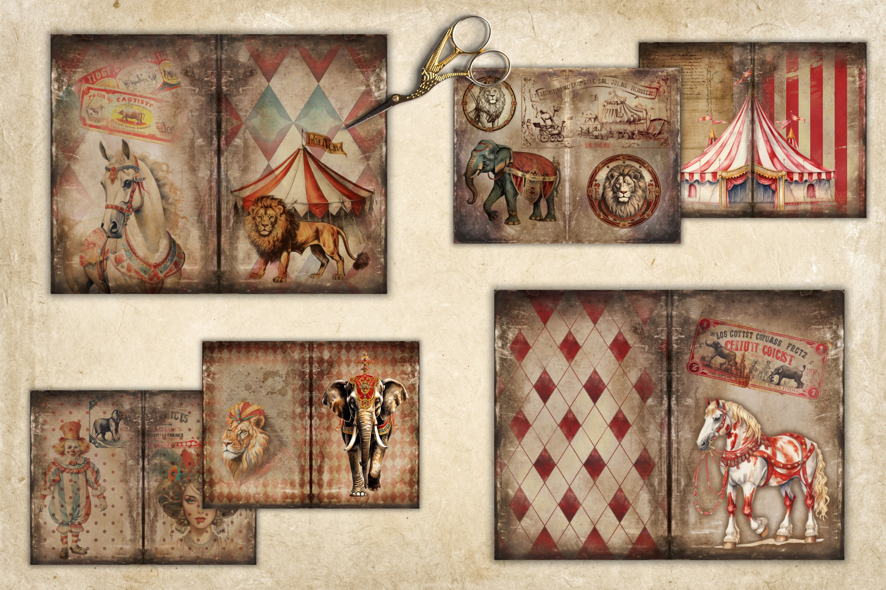 Circus Grunge Junk Journal Pages, Printable Digital Download, Parade ...