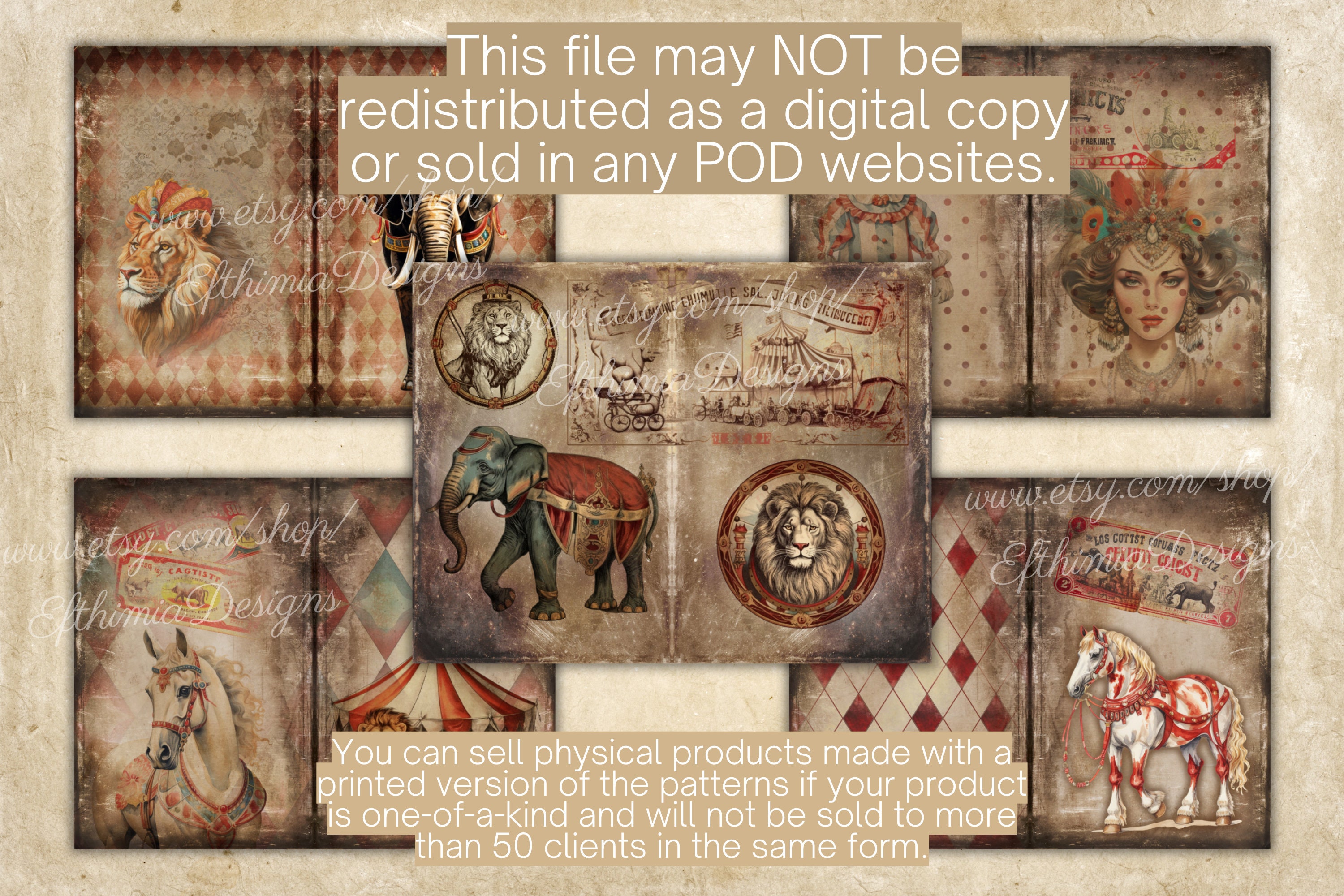 Circus Grunge Junk Journal Pages, Printable Digital Download, Parade ...