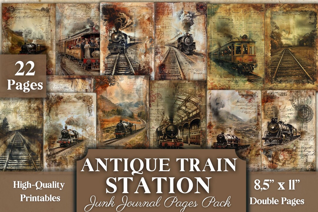 Antique Train Station Junk Journal Pages, Printable PDF Paper With ...