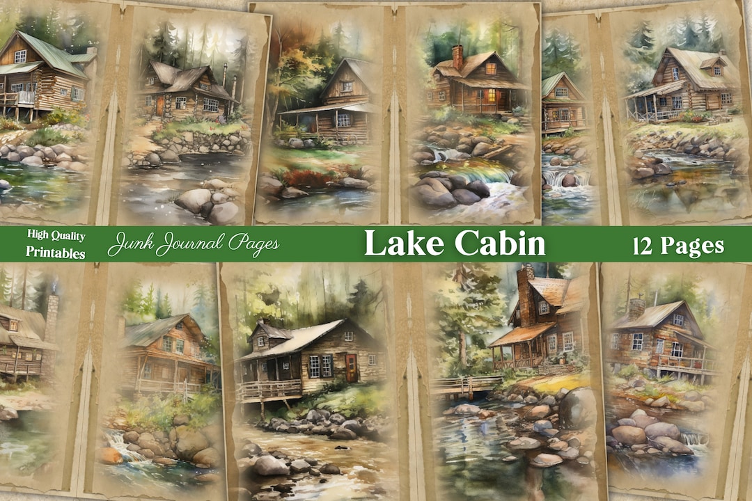 Lake Cabin Junk Journal Paper, Woods Journaling Pages, Printable ...