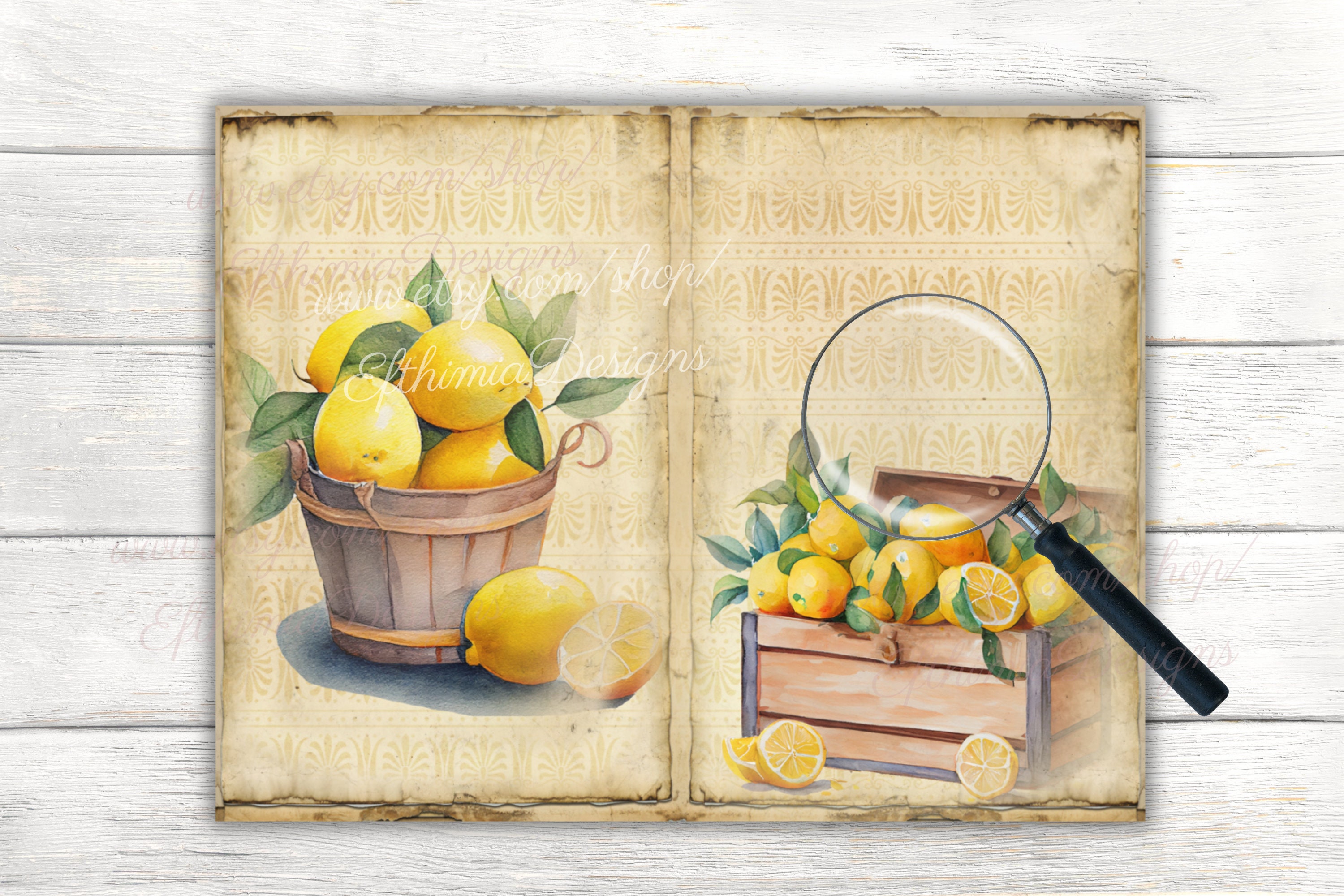 Vintage Lemon Junk Journal Pages, Junk Journal Summer Mediterranean ...