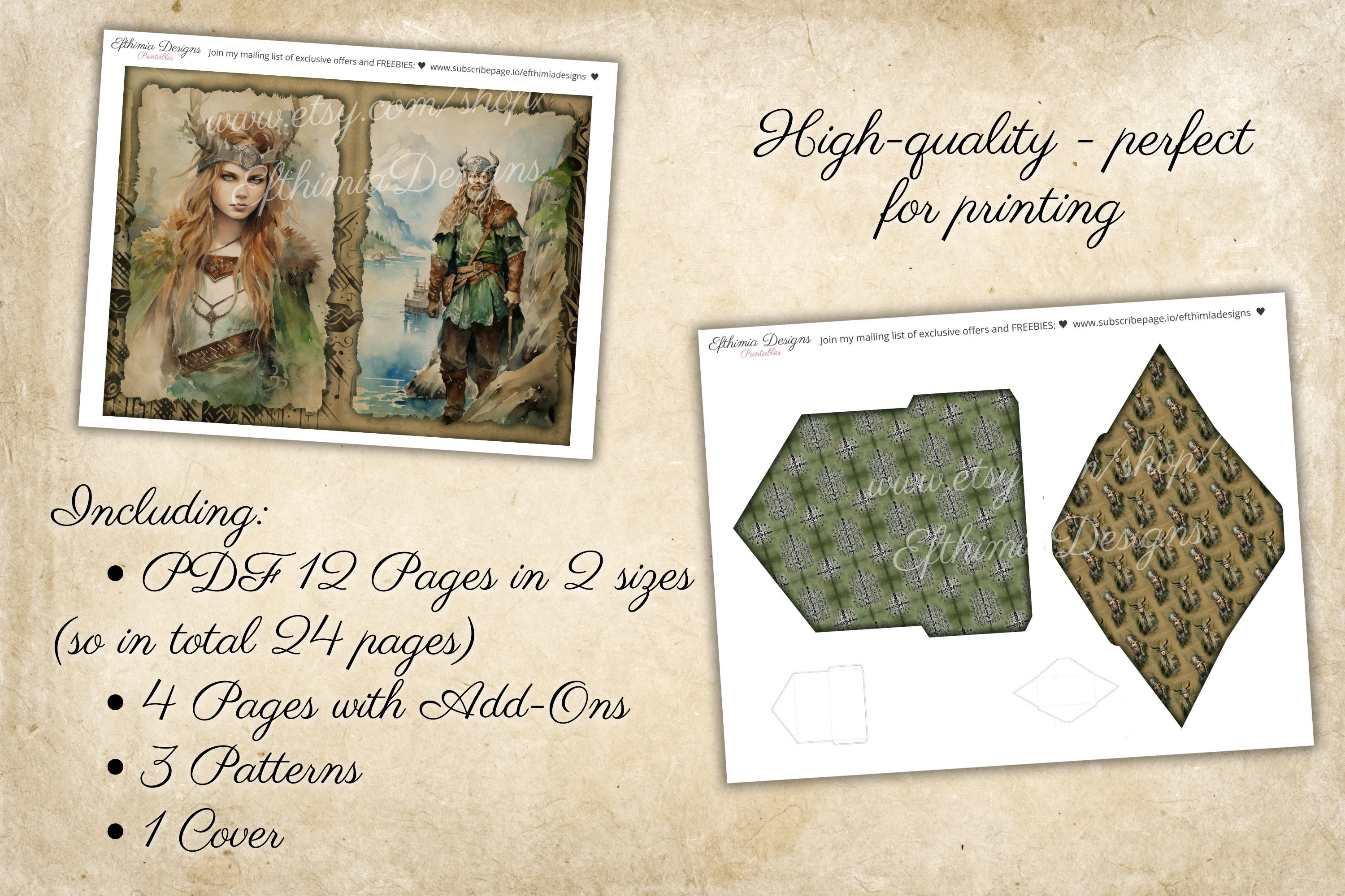 Green Fjord, Viking Junk Journal Kit, Printable Digital Download ...