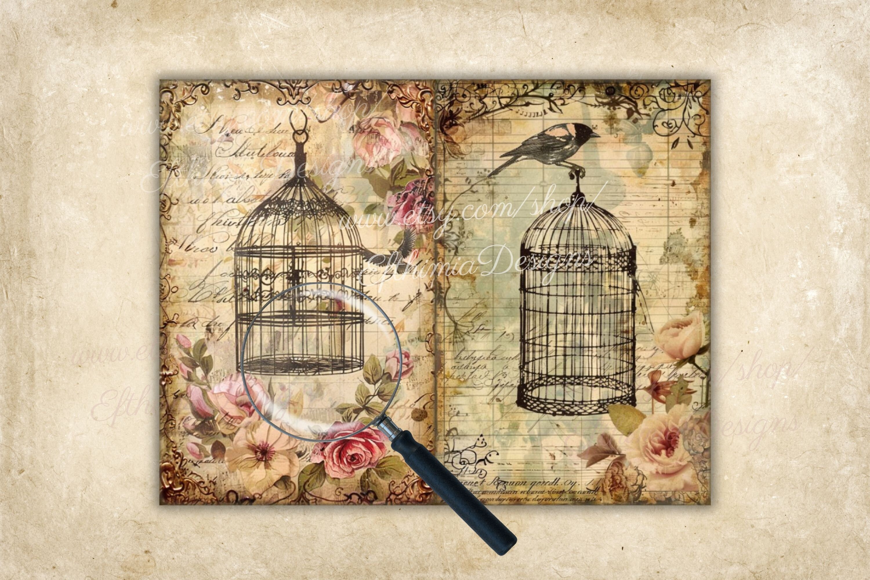 Antique Bird Cage Printable PDF Junk Journal Pages With Vintage Dark ...