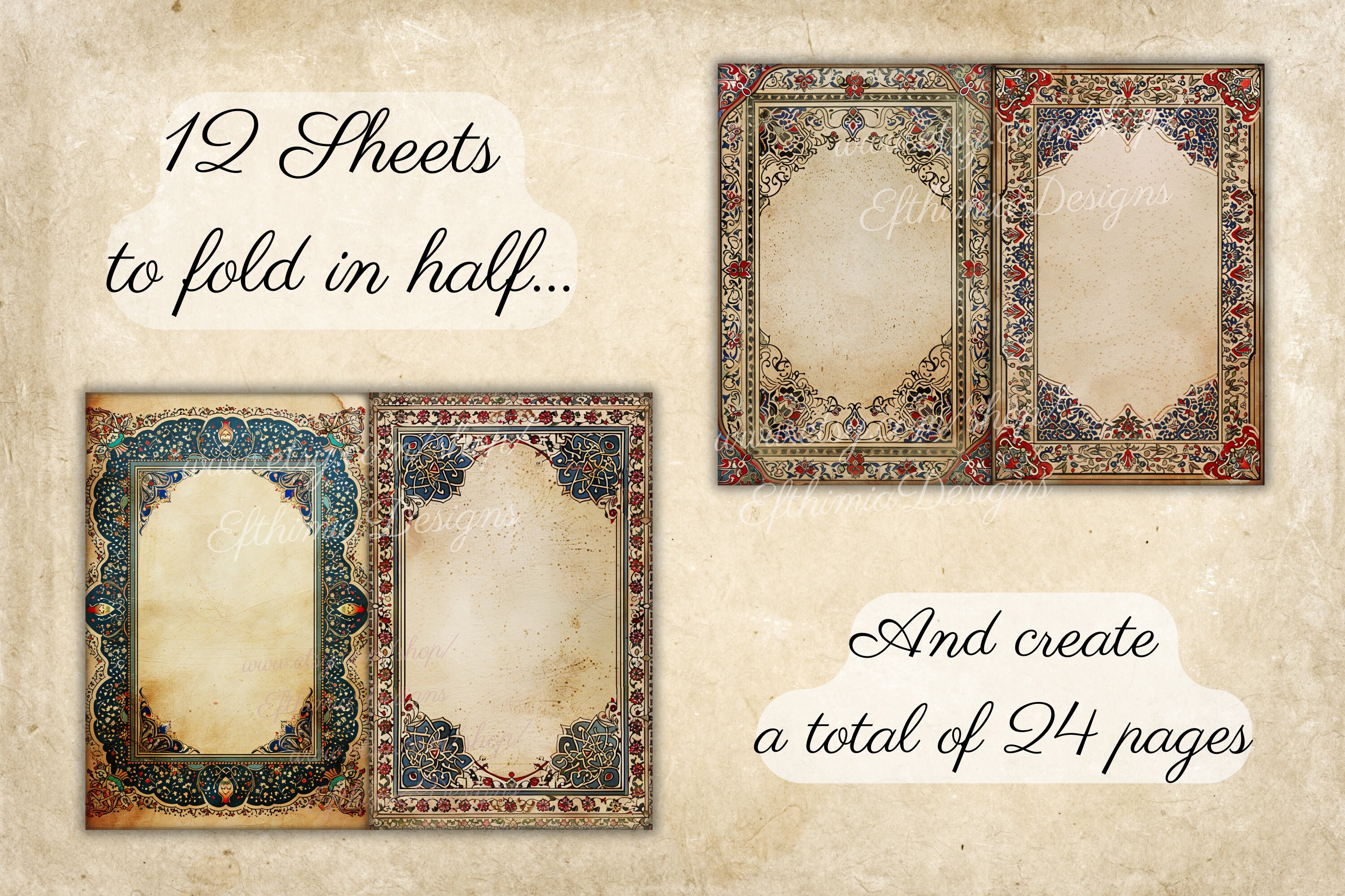 Arabic Calligraphy Junk Journal Pages, Middle East Arabian Paper for ...