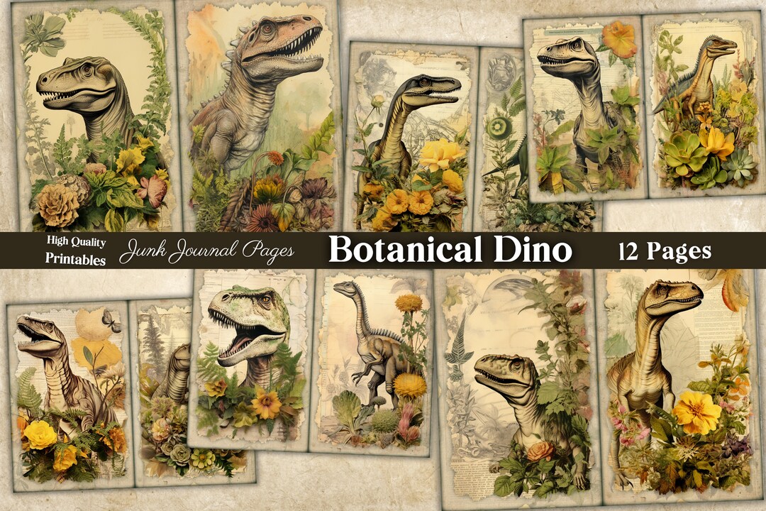 Botanical Dinosaur Junk Journal Pages, Printable Digital Download ...