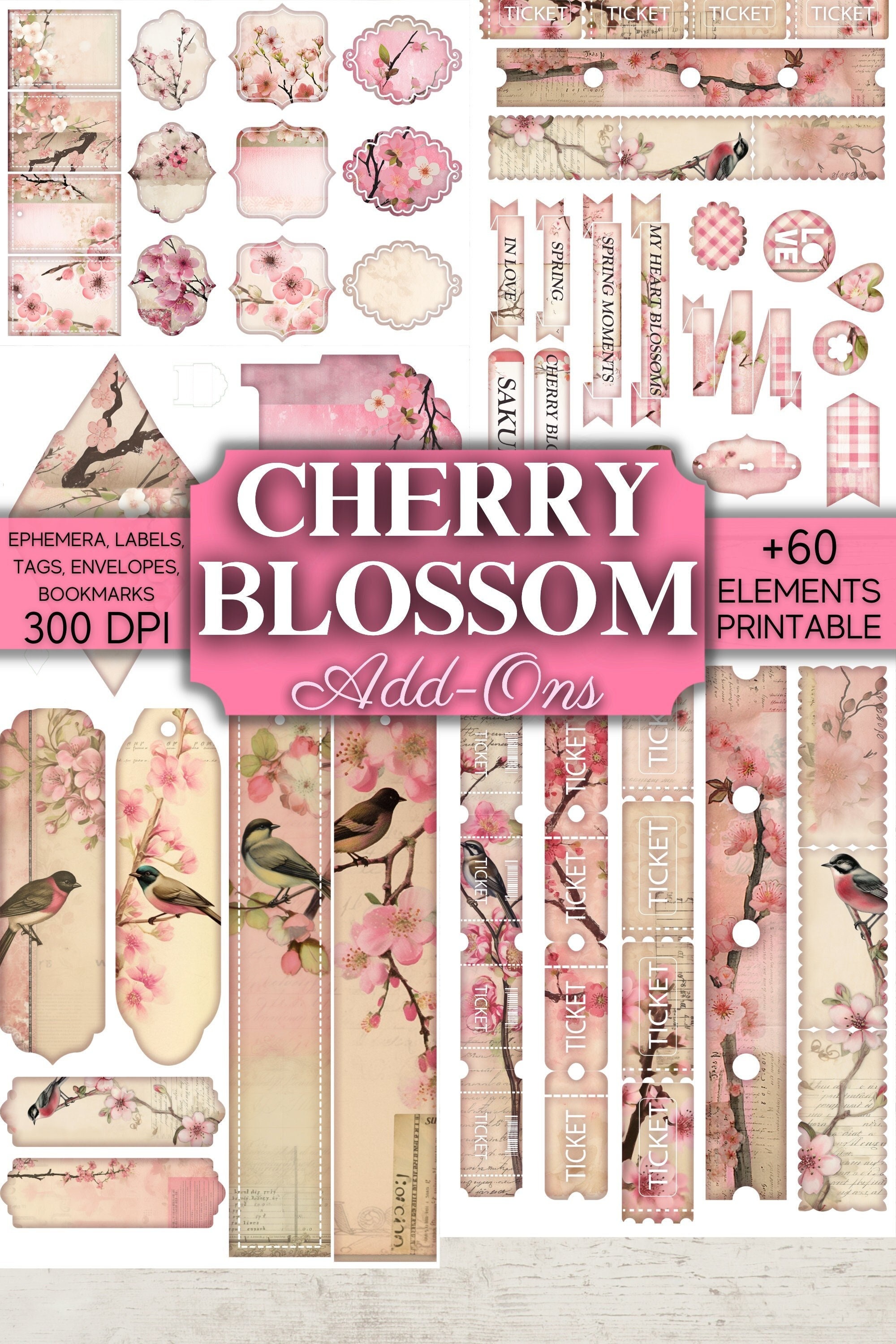 Cherry Blossom Ephemera, Add-on, Digital Download, Collection ...