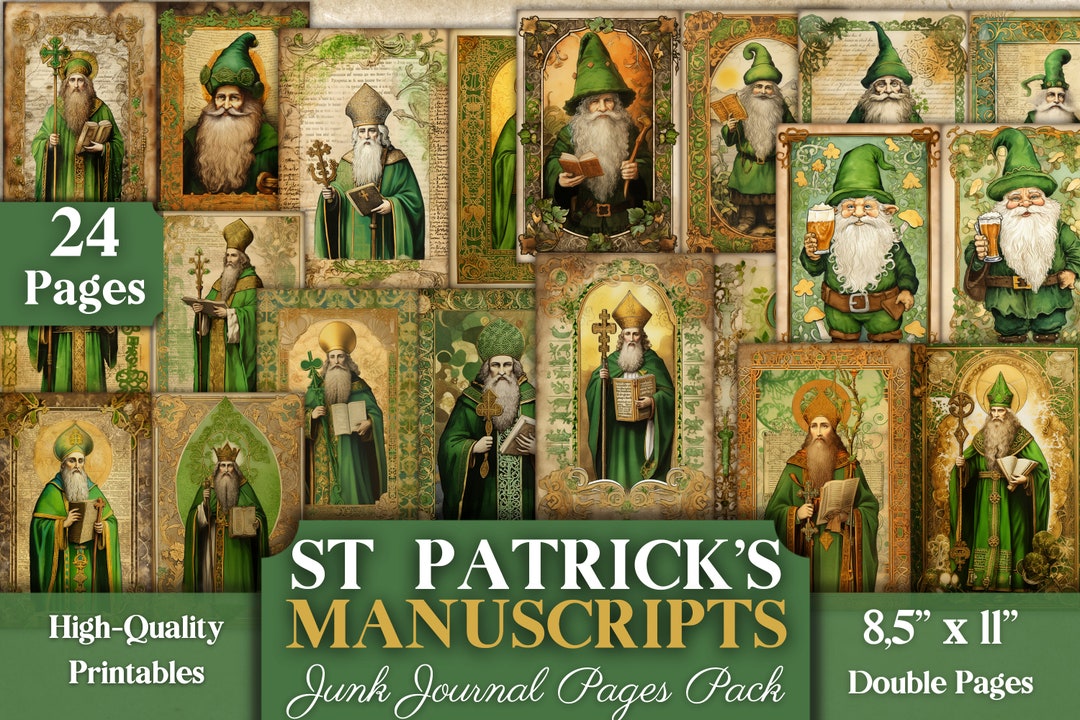St Patrick's Manuscripts, Irish Green Medieval Illustrations Junk ...