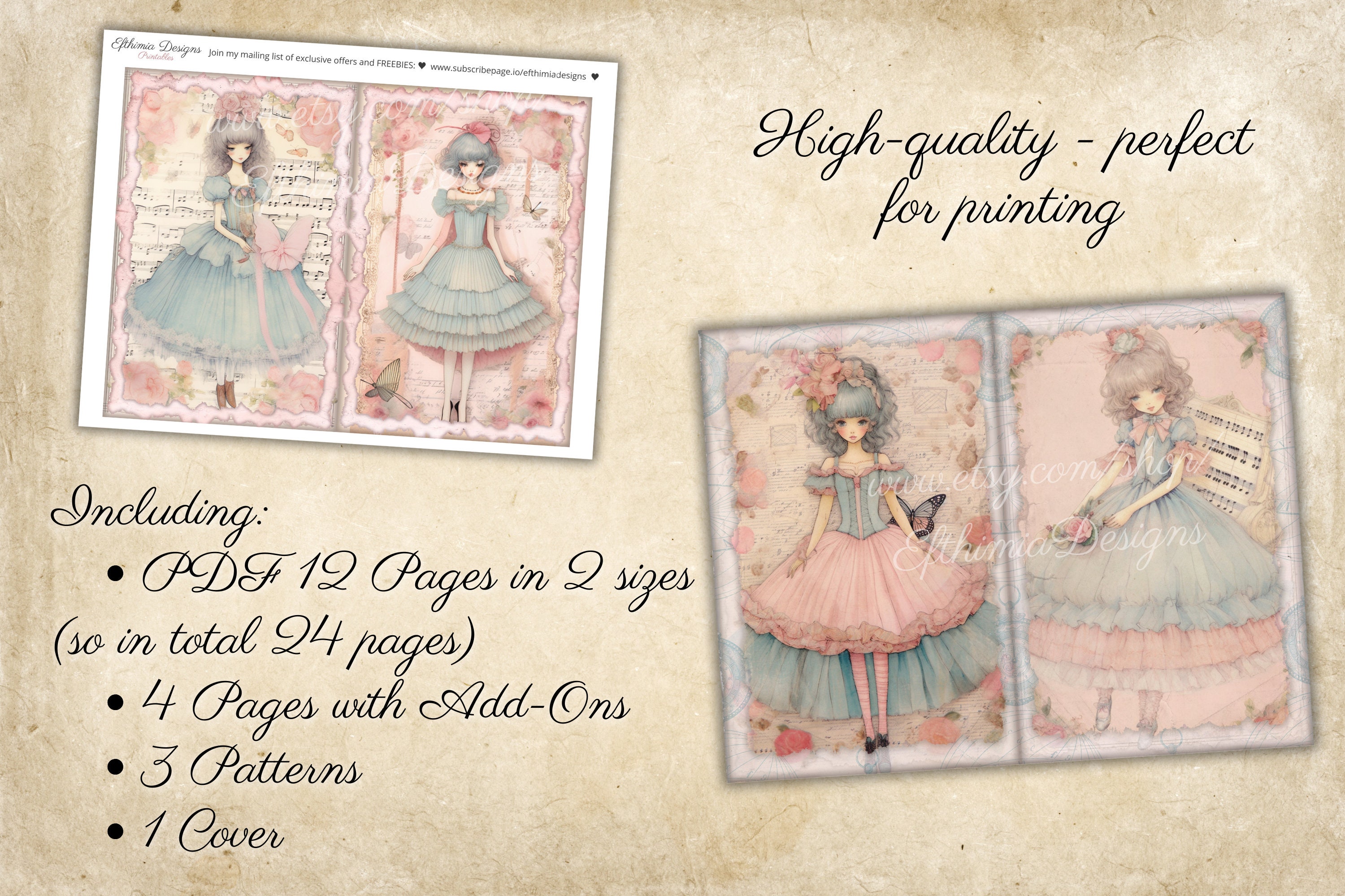Angelic Dolls, Junk Journal Kit, Printable Digital Download, Digikit ...