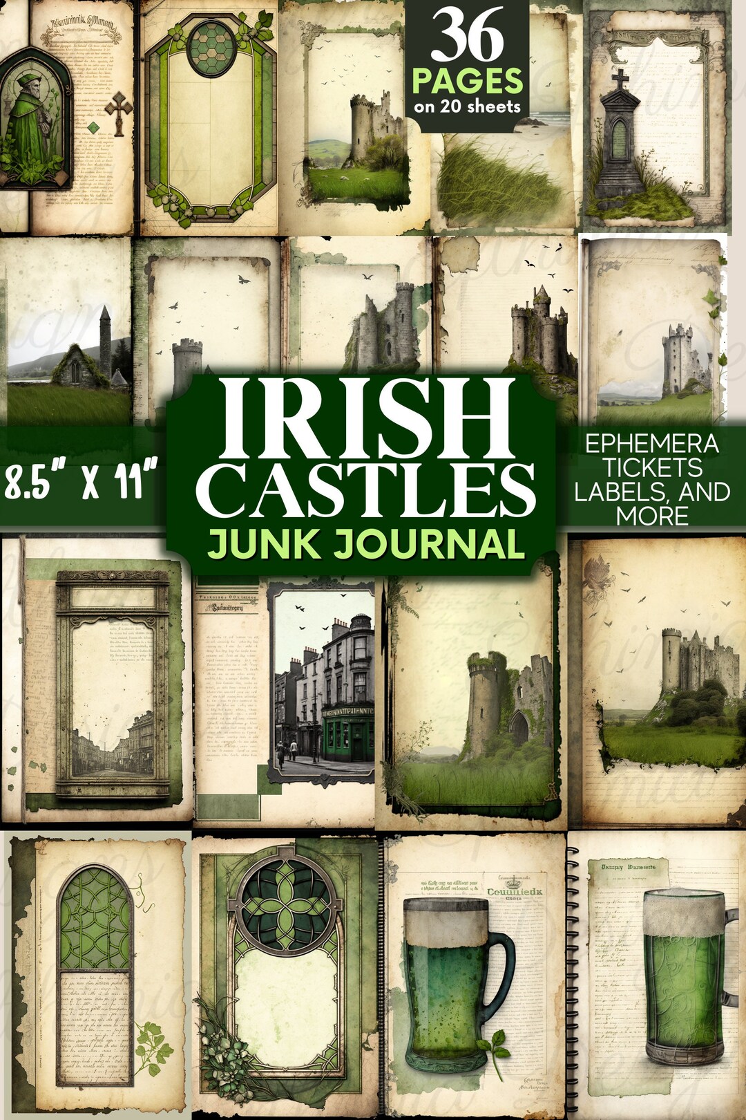 Irish Castles Junk Journal PDF to Print. Vintage Pages, Ephemera, Fussy ...