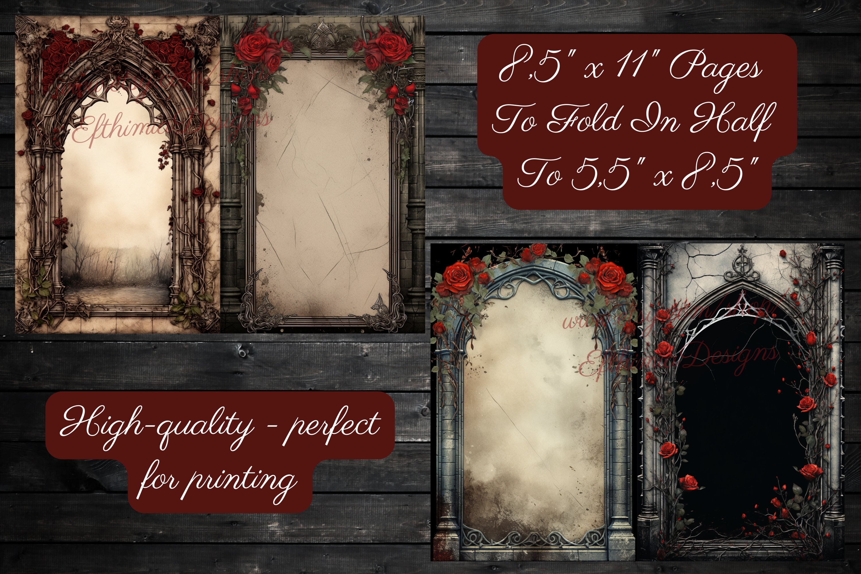Red Gothic Junk Journal Pages, Junk Journal Goth, Red Portals, Dark Red ...