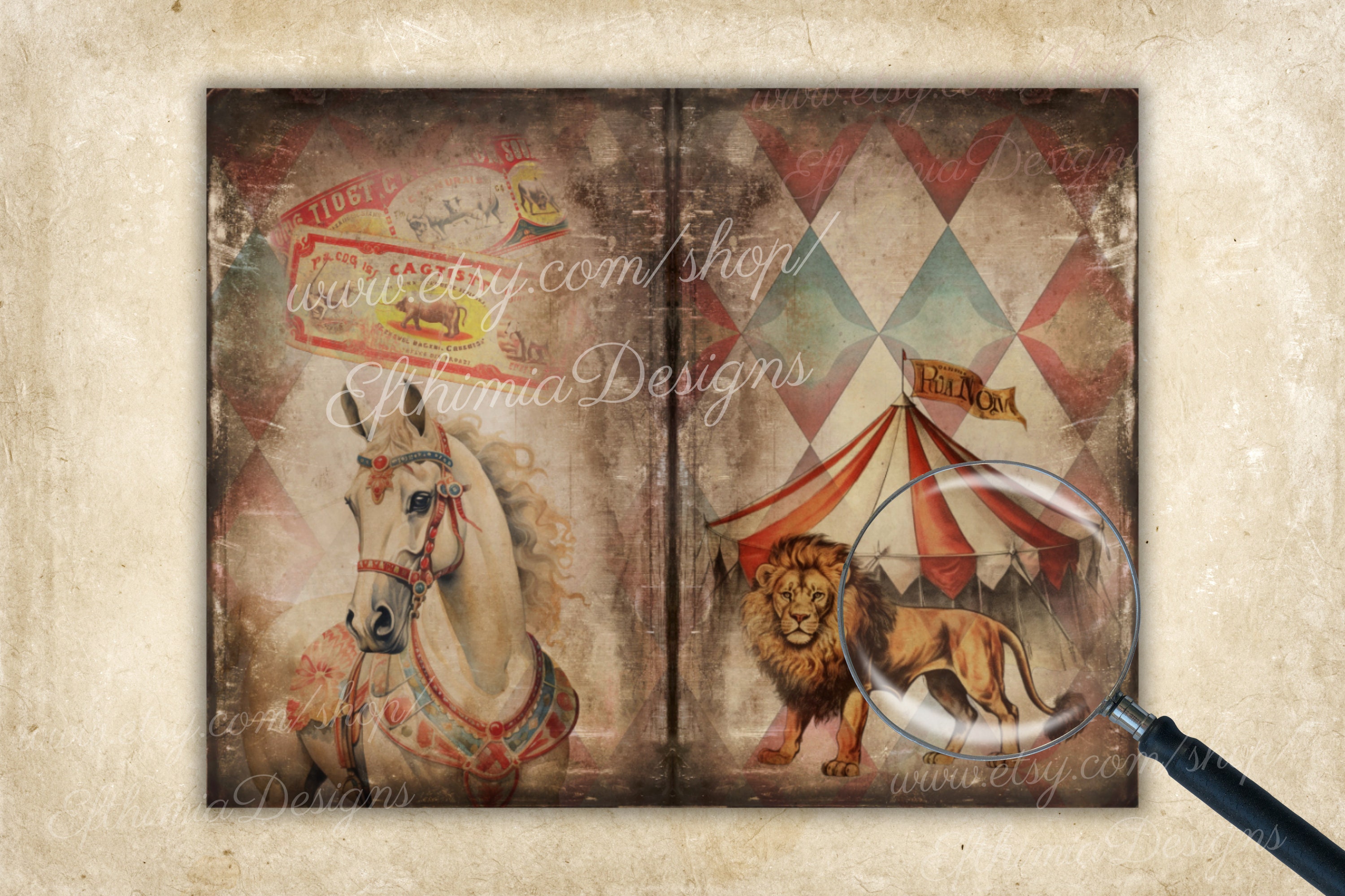 Circus Grunge Junk Journal Pages, Printable Digital Download, Parade ...