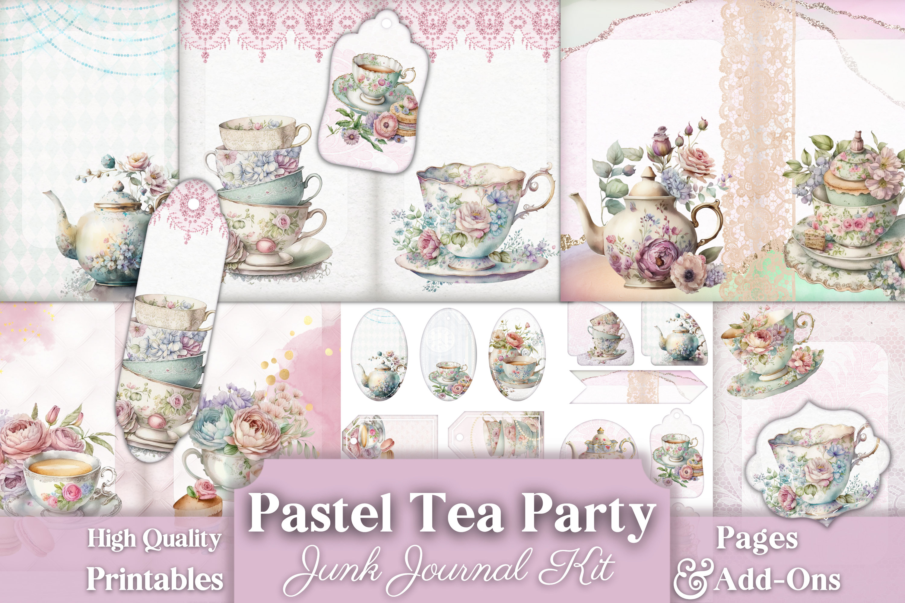 Tea Party Junk Journal Kit, Junk Journal Pages, Porcelain, Pink ...