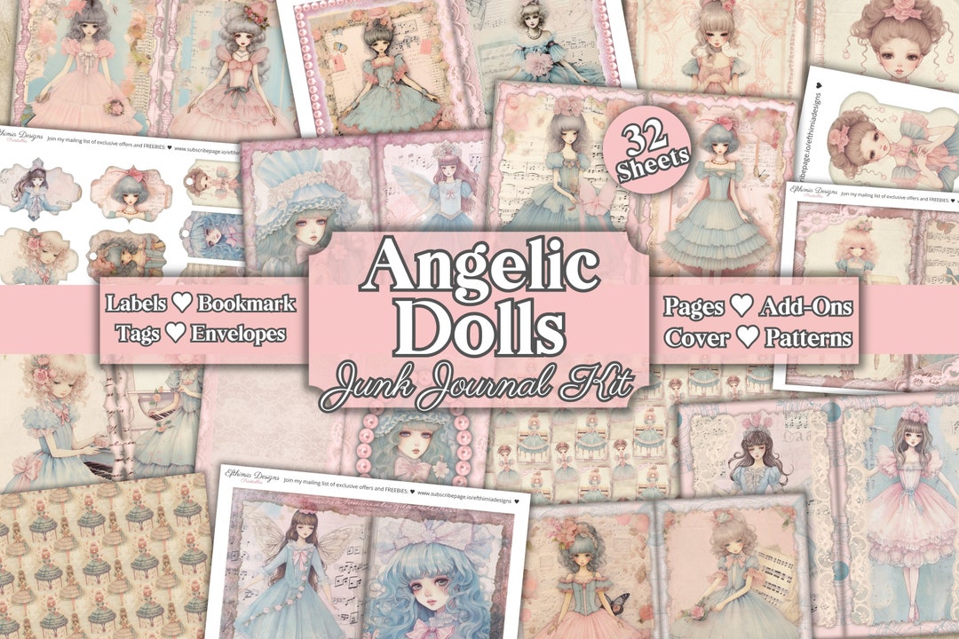 Angelic Dolls, Junk Journal Kit, Printable Digital Download, Digikit ...