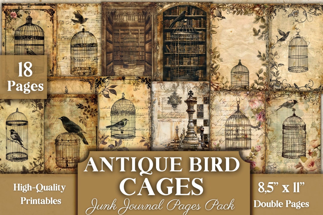 Antique Bird Cage Printable PDF Junk Journal Pages With Vintage Dark ...