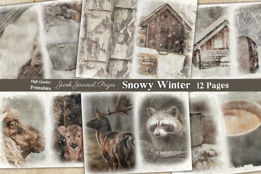 Snowy Winter Junk Journal Pages, Printable Digital Download, Snow ...