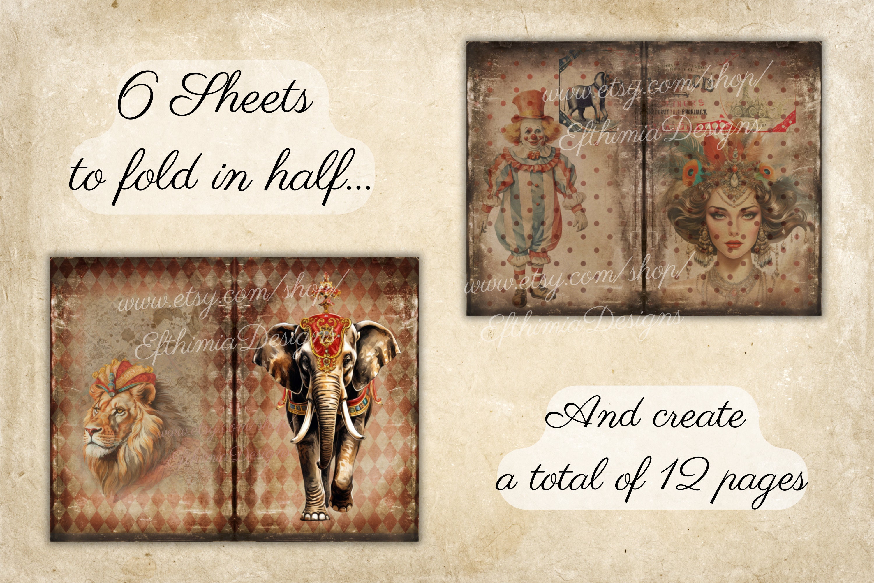 Circus Grunge Junk Journal Pages, Printable Digital Download, Parade ...