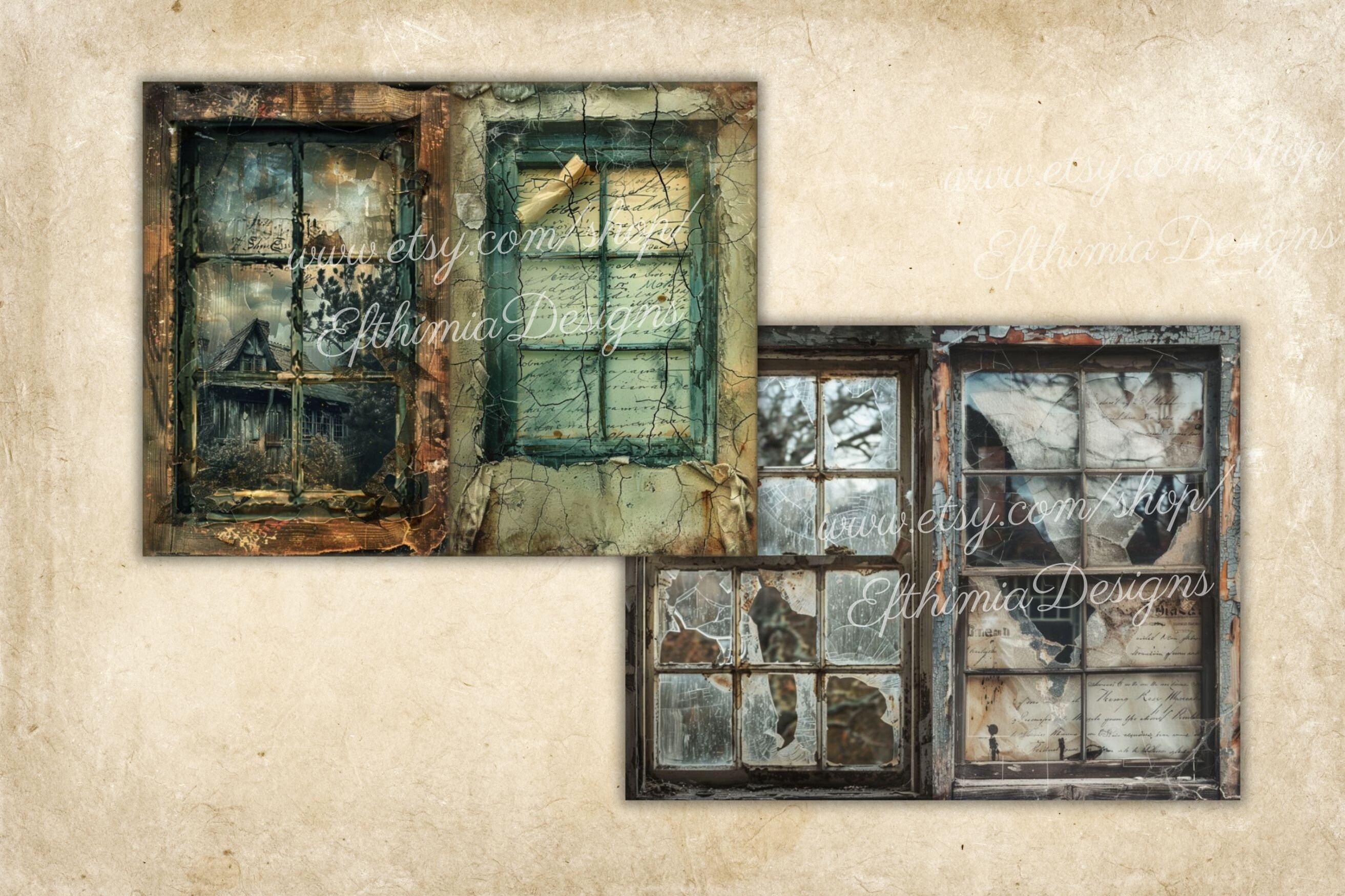 Creepy Windows and Doors Printable Digital PDF Junk Journal Pages ...