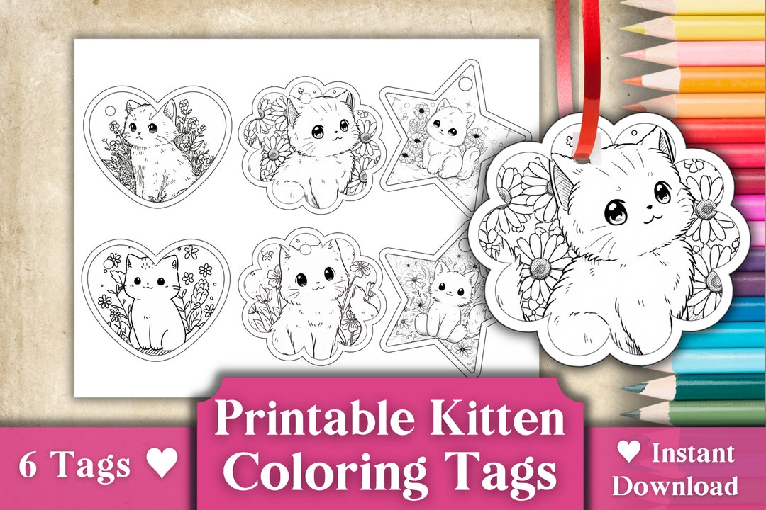 Gift Tags Cats, Cute Printable Coloring Kittens Tags Cut Out and Color ...