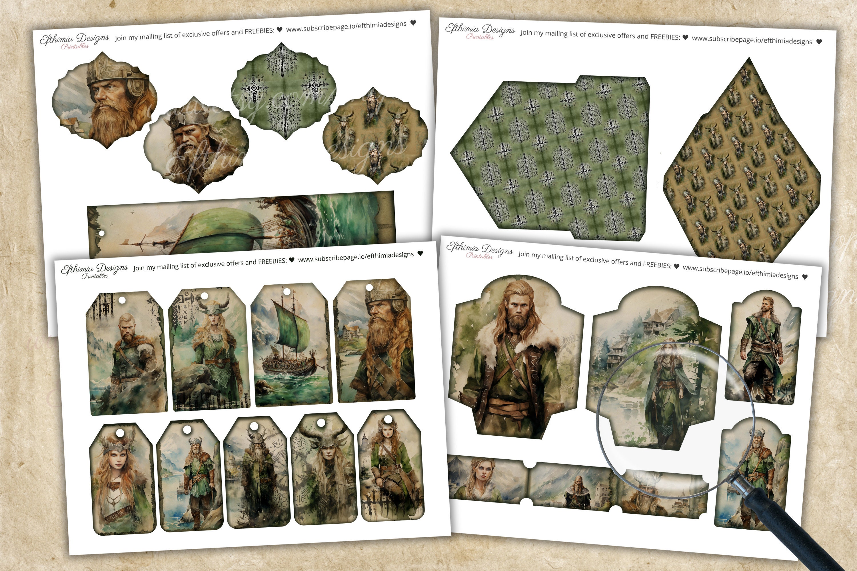 Green Fjord, Viking Junk Journal Kit, Printable Digital Download ...